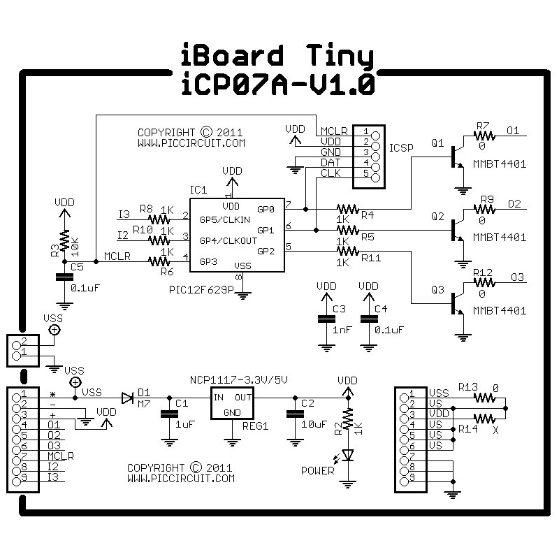 iCP07A - iBoard Tiny Extensions (Microchip 8-pin PIC12 Dev. Board with ...