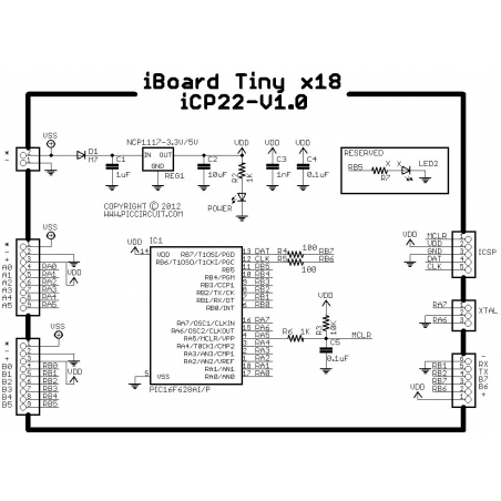 iCP22 - iBoard Tiny x18 (Microchip 18-pin PIC16 & PIC18 Development Board)