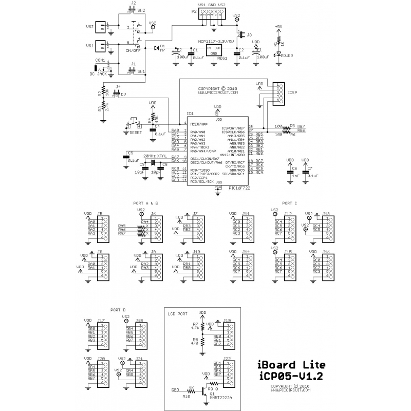 iCP05 - iBoard Lite (Microchip 28-pin PIC16 & PIC18 Development Board)